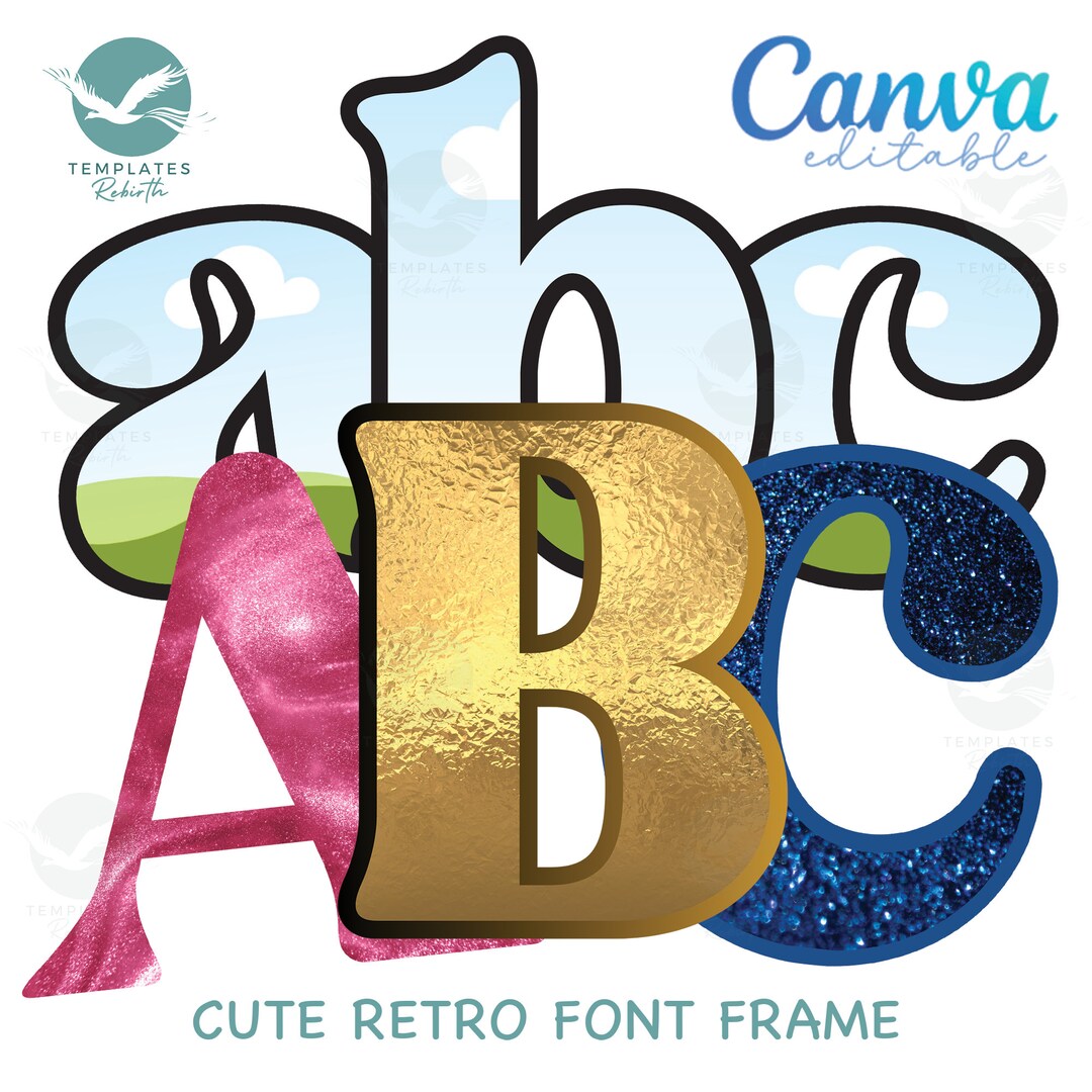 Cute Retro Vintage Lower & Uppercase Font Frame CANVA Editable.fill ...