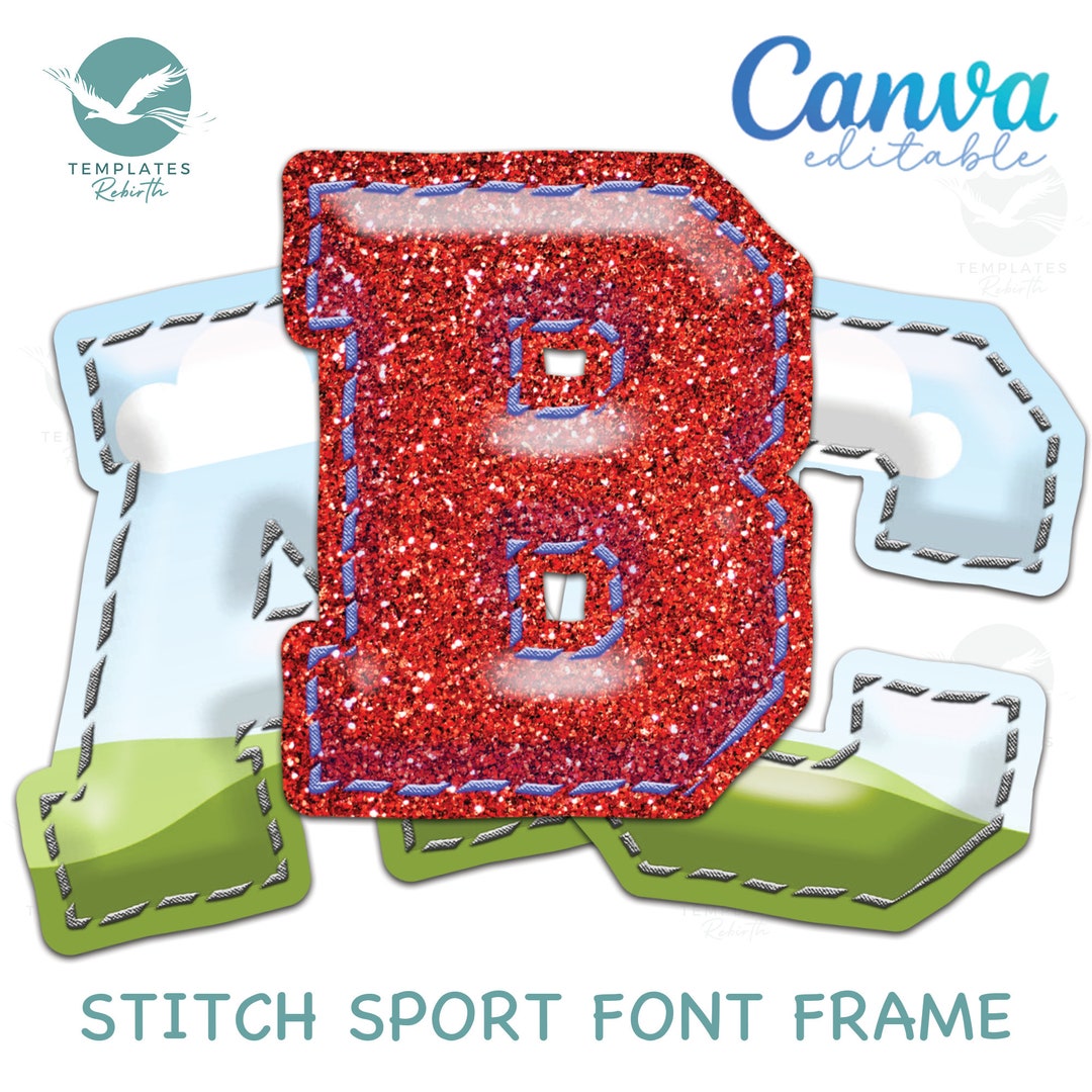 Stitching Sport Letter Frame: Embroidery Font Template (canva Editable ...