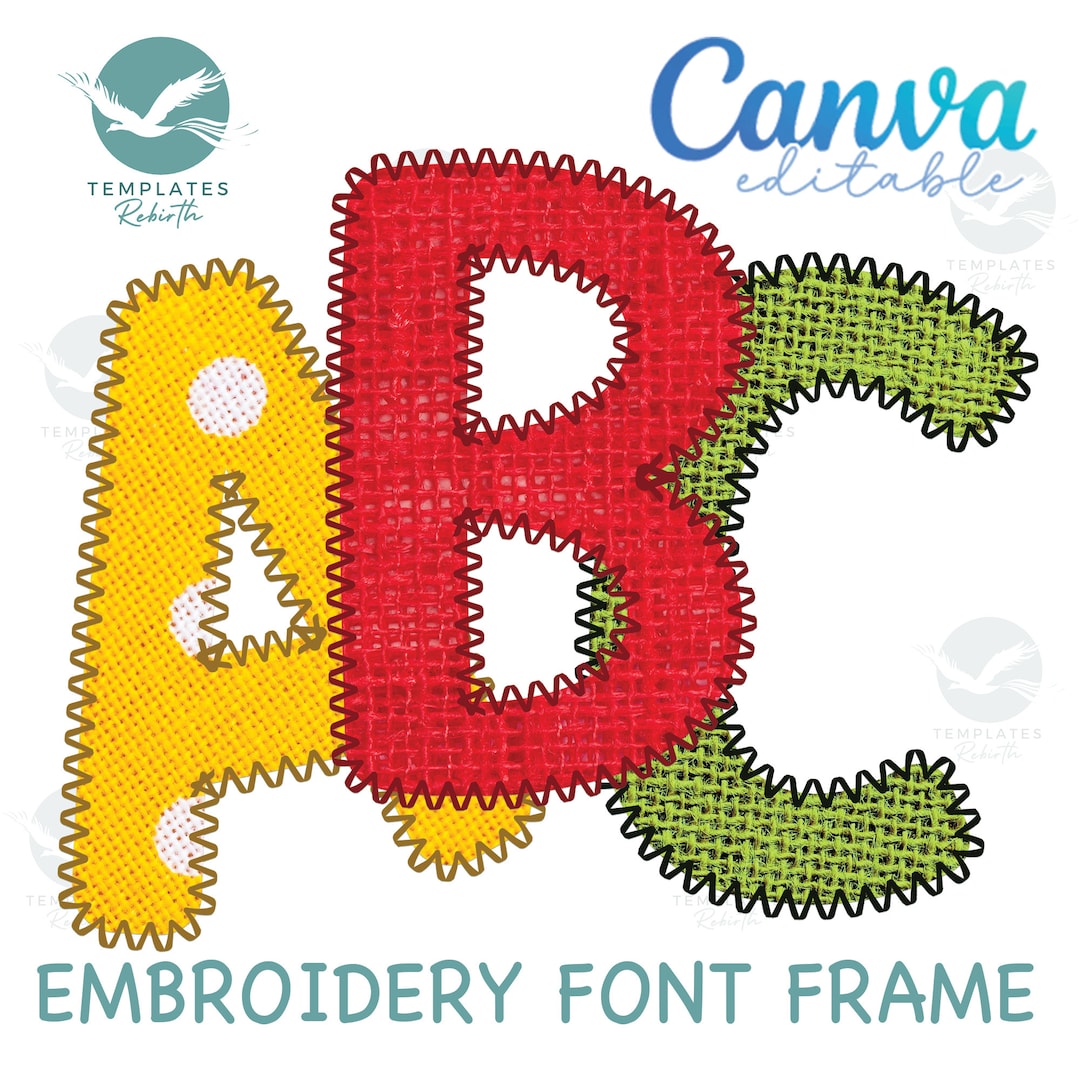 Embroidery Letter Font Frame: Custom Canva Template (digital Download ...