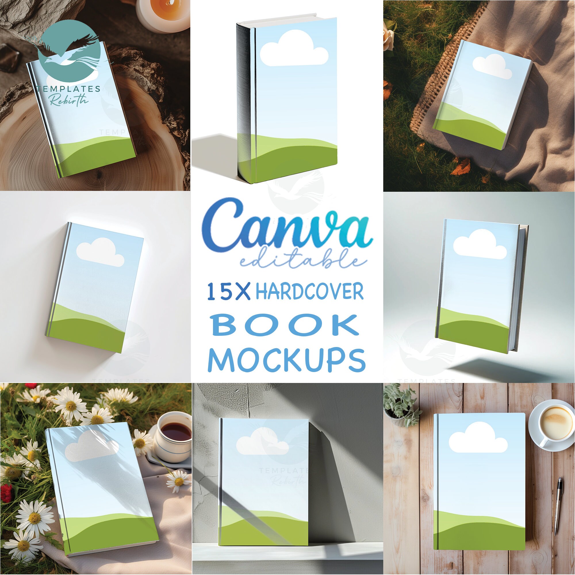 15 Hardcover Book Mockups: Canva Editable Template (digital Download ...