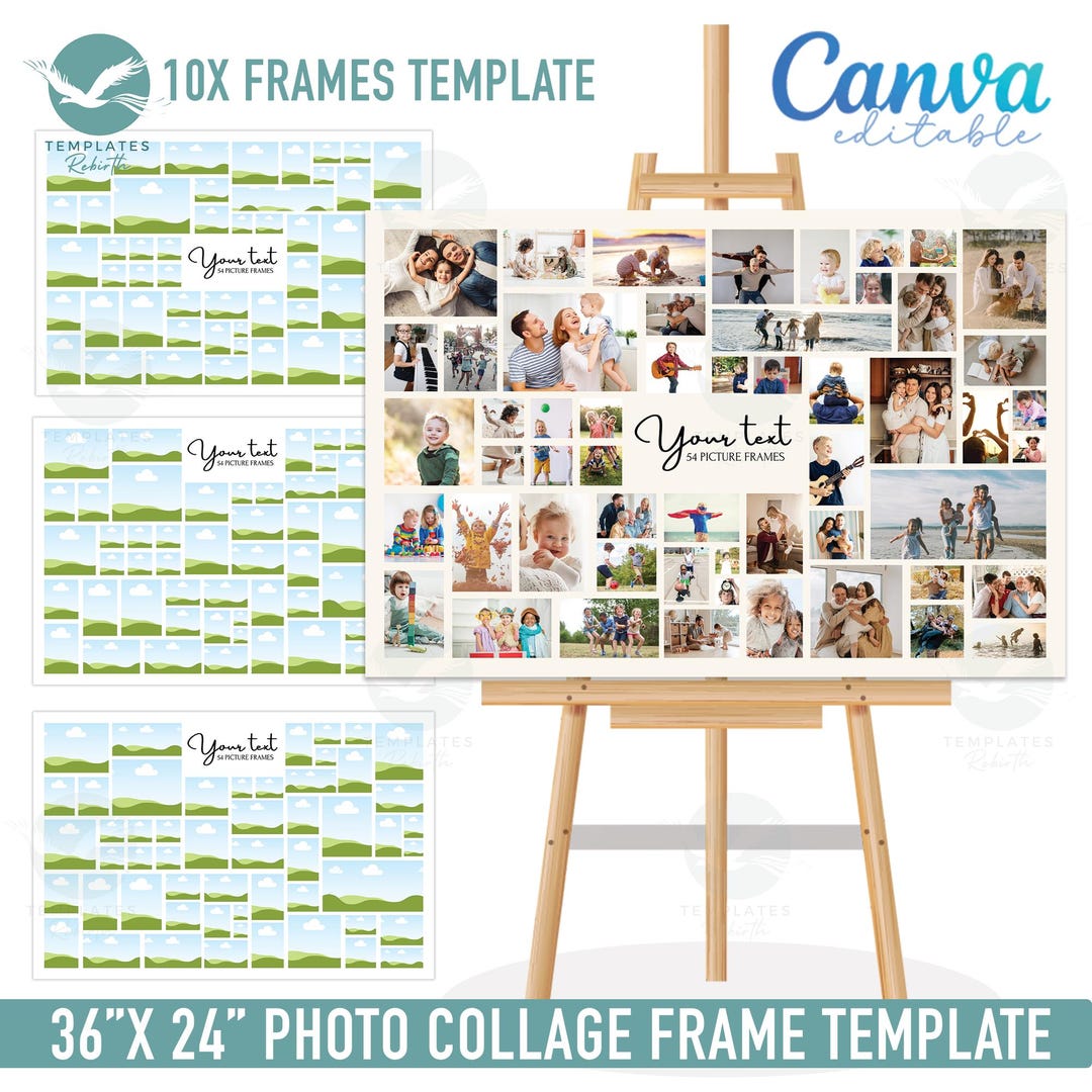 Big Photo Collage Frame Template Canva Editable, Custom 36x24 Poster ...