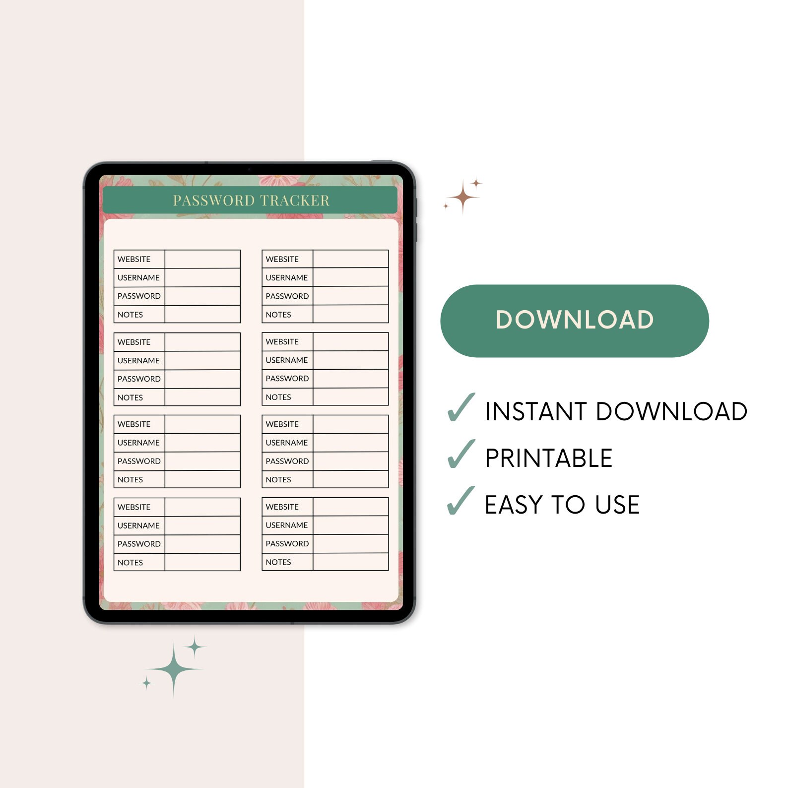 Digital Password Tracker, Printable Password Log, Instant Download ...