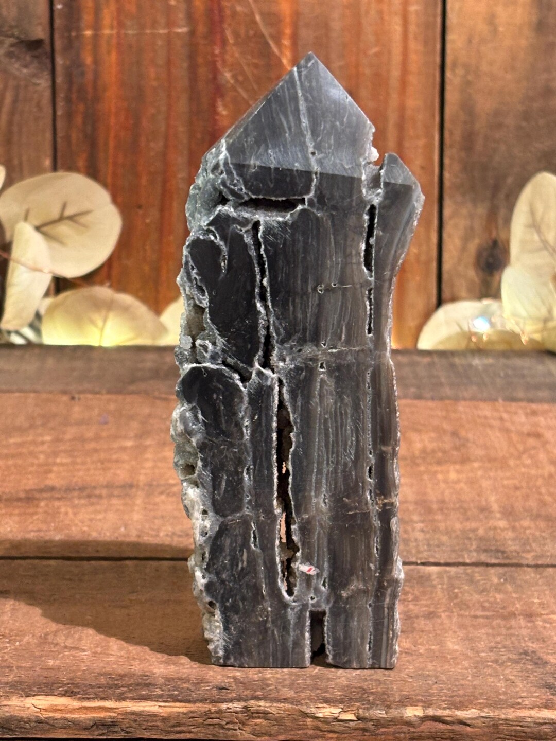 Natural Sphalerite Tower • Raw Matrix Crystal Point • Metallic Black ...