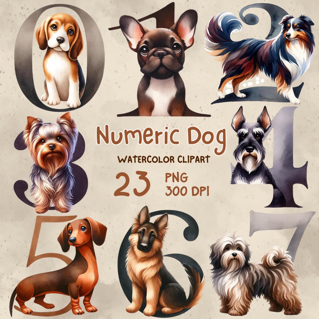 Dog Font, Numeric PNG, Dog Letters Clipart, Watercolor Clipart,cute ...
