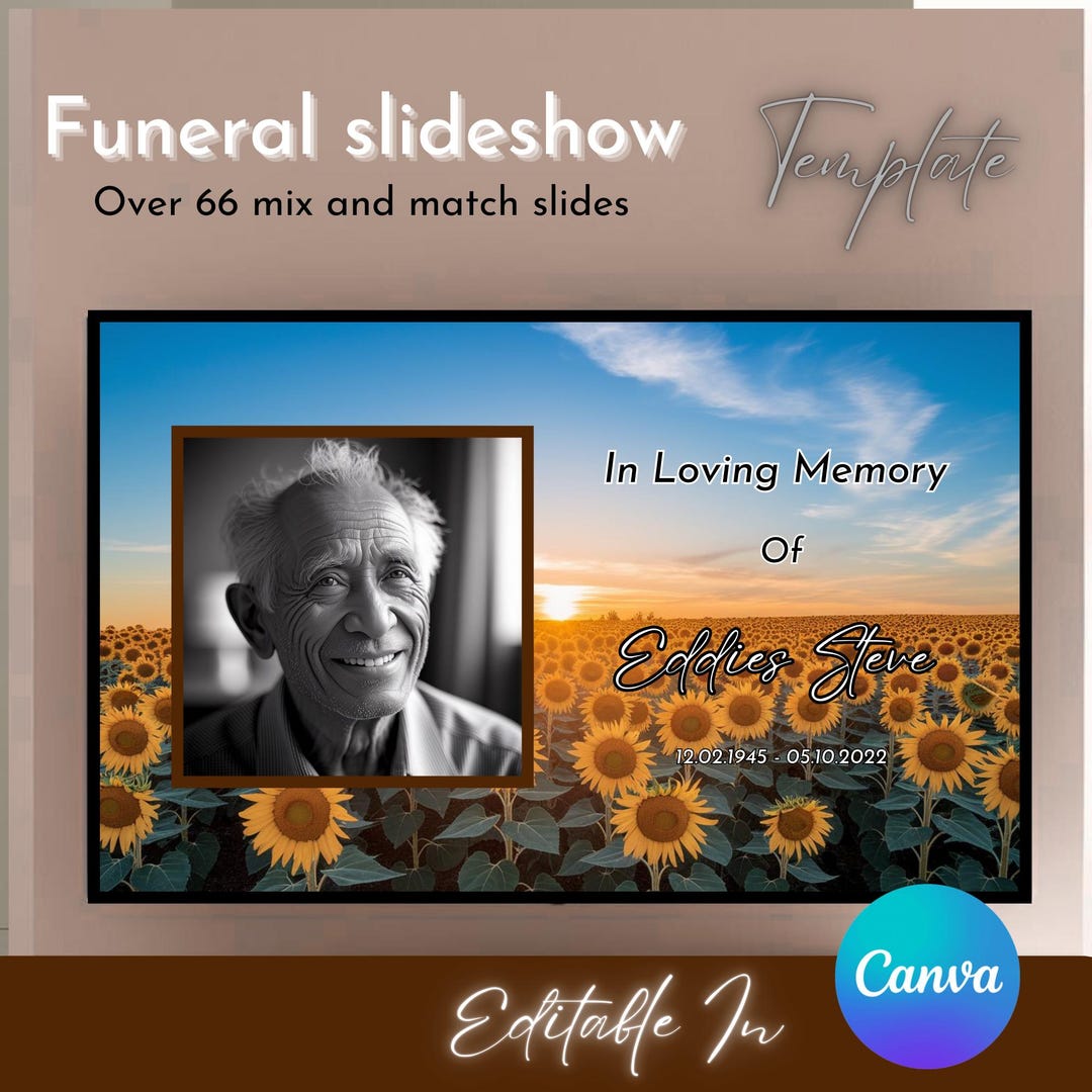 Sunflower Funeral Video Template | Editable Tribute Slideshow for Canva ...