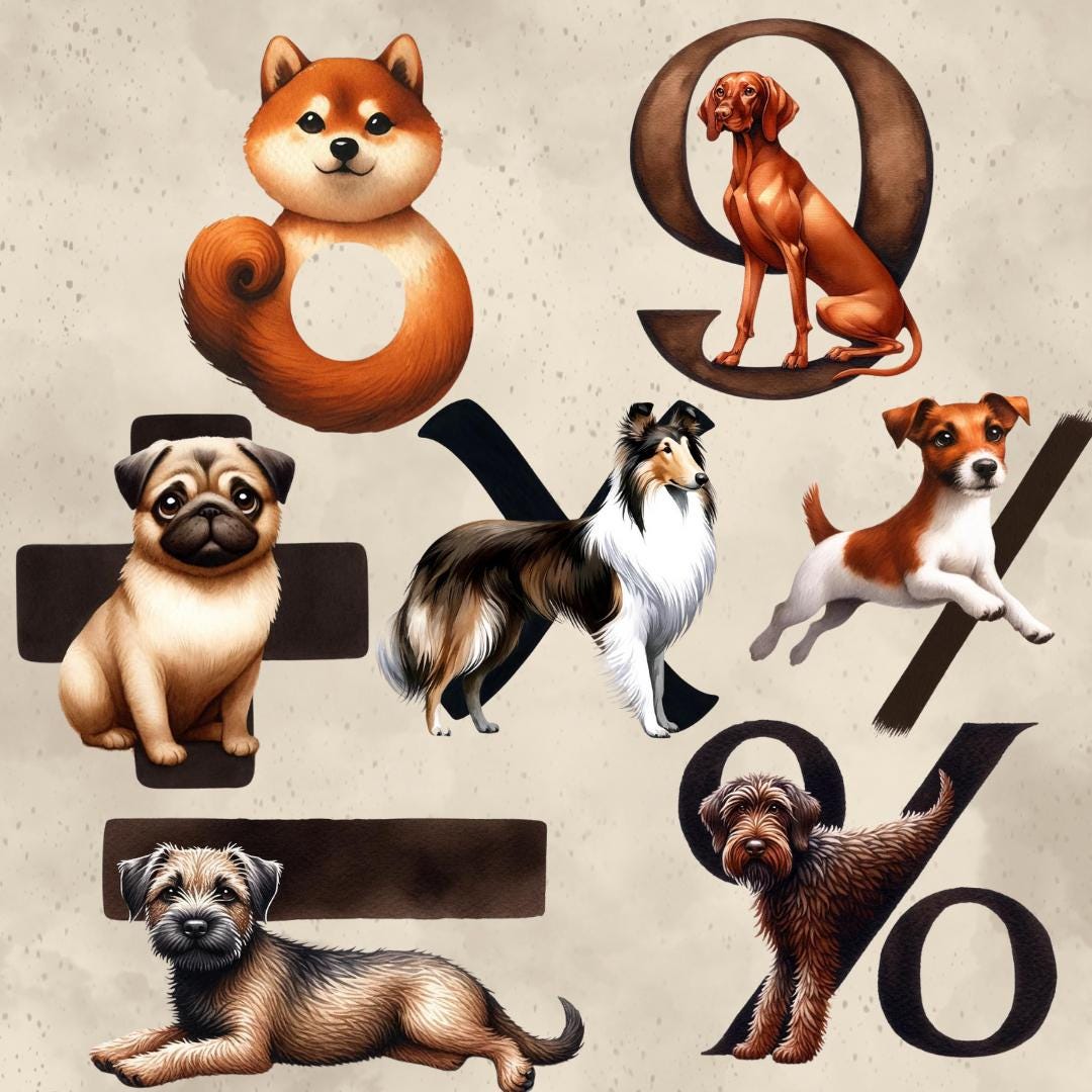 Dog Font, Numeric PNG, Dog Letters Clipart, Watercolor Clipart,cute ...