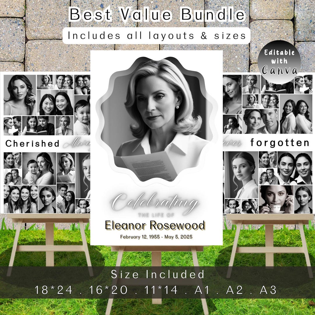 Funeral Photo Collage Canva Template, Memorial Display Board ...