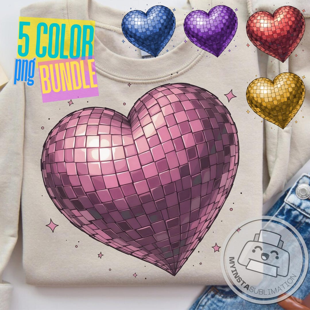 Disco Ball Heart Png Bundle Glitter Valentine Png Girls Coquette Vday Design Sublimation Tees ...