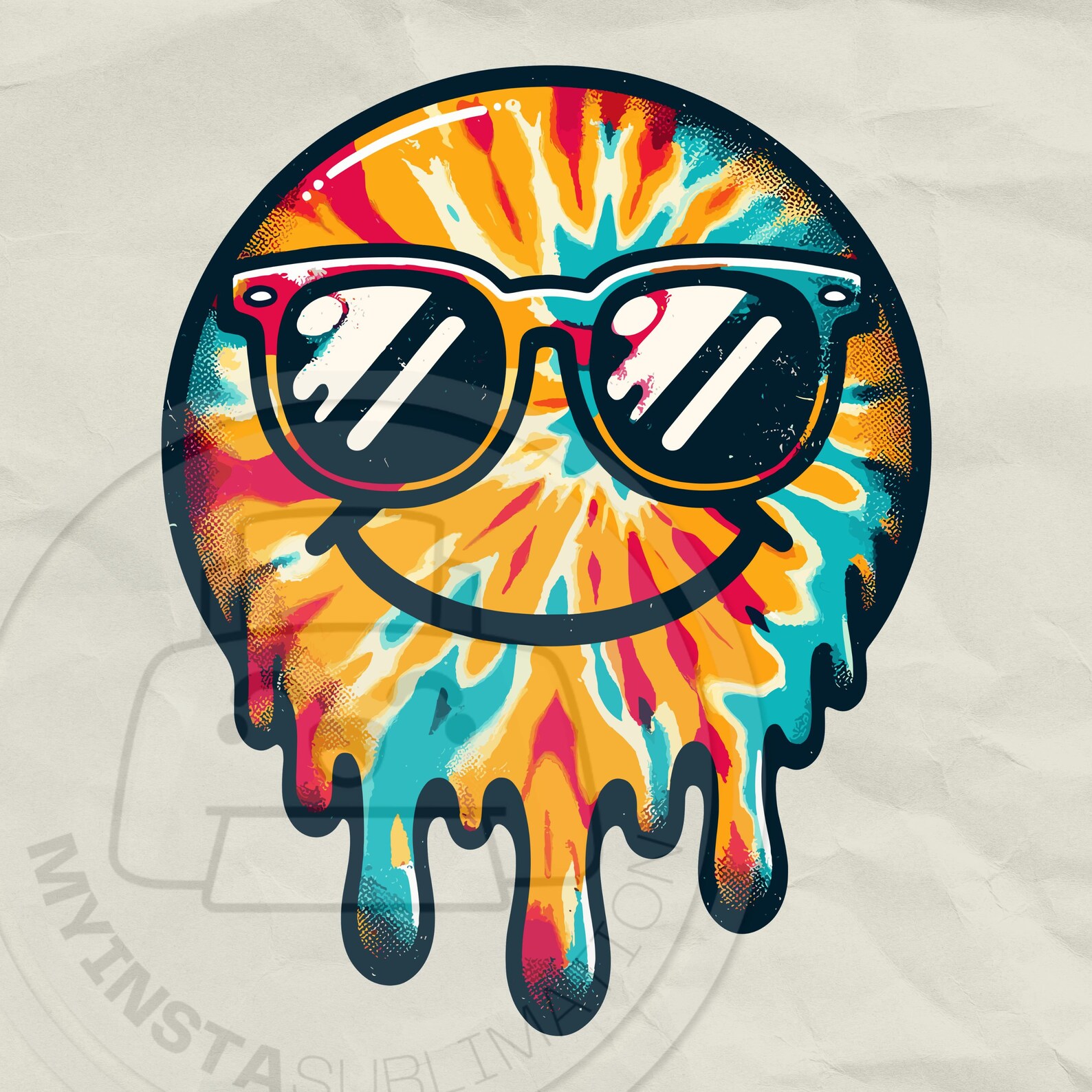 Smiley Face Melting Png, Tie Die Smiley Png, Groovy Smiley Face Png ...