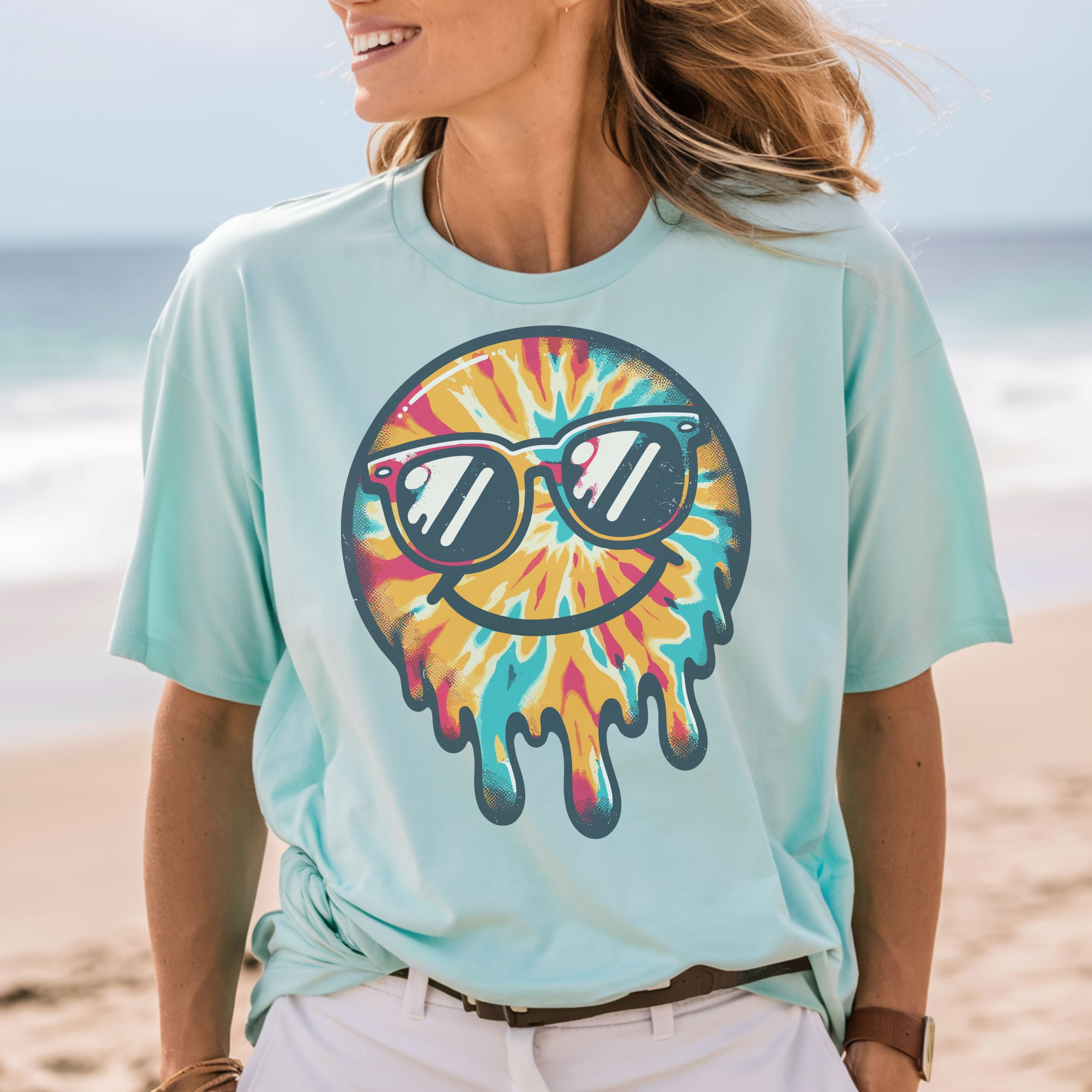 Smiley Face Melting Png, Tie Die Smiley Png, Groovy Smiley Face Png ...