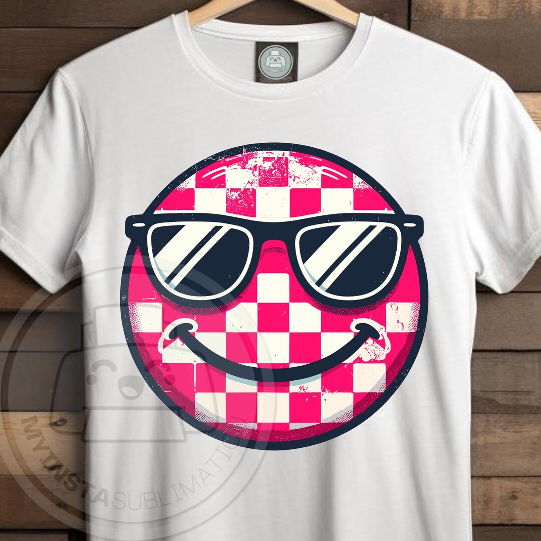 Retro Pink Checkered Smiley Face Png Sublimation Design Download - Etsy