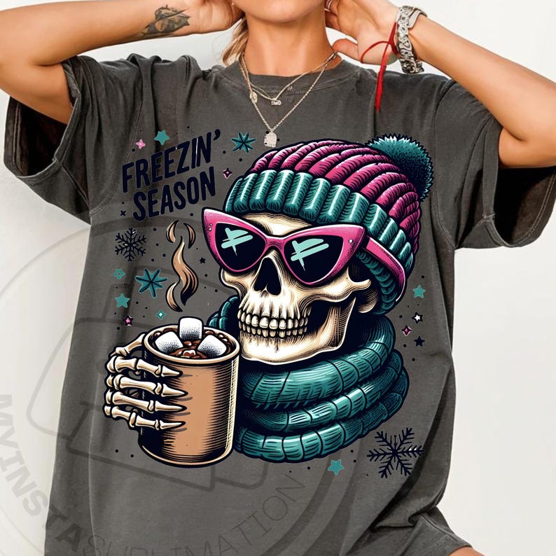 Snarky Skeleton Png Freezing Season PNG Trendy Winter Retro Sublimation ...