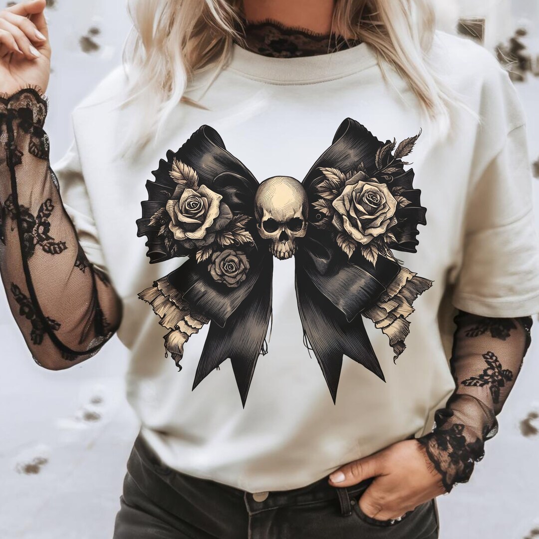 Bow With Skull Png Gothic Bow Design Vintage Halloween Png Retro ...
