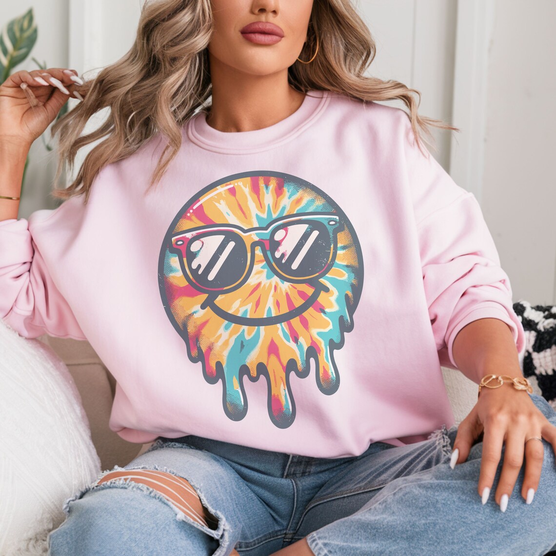 Smiley Face Melting Png, Tie Die Smiley Png, Groovy Smiley Face Png ...