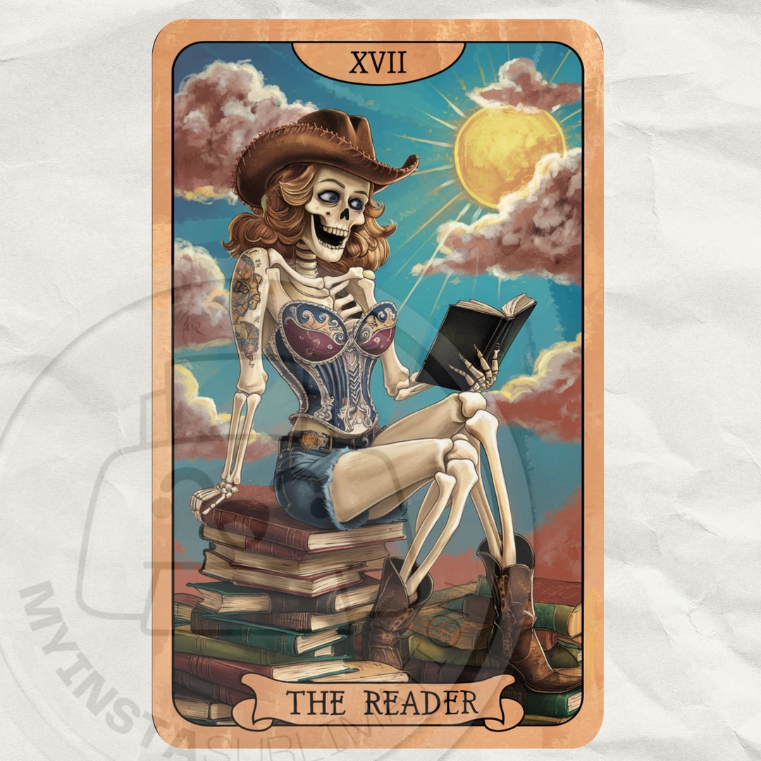 The Reader Png, Funny Tarot Card PNG, Unhinged Girl Png | Skeleton ...