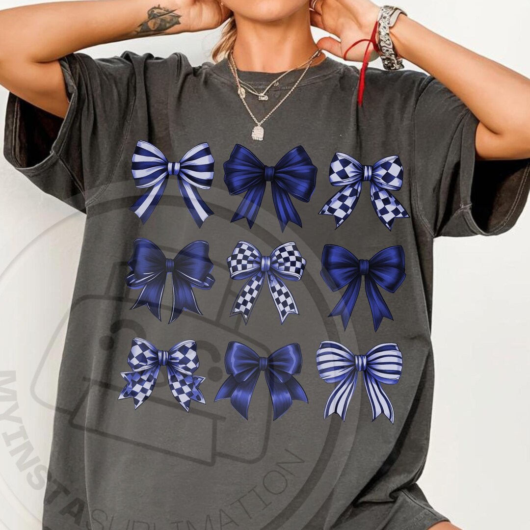 Navy Blue Checked Bow Png Watercolor Coquette Bows PNG Bow Collage ...
