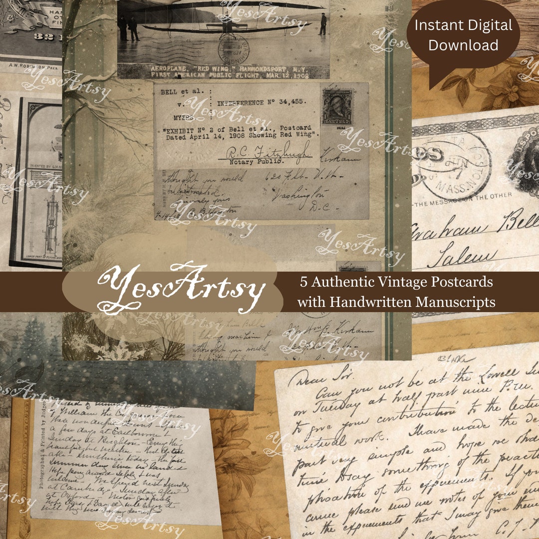 Authentic 19th Century Vintage Postcards, Digital Antique Handwritten ...