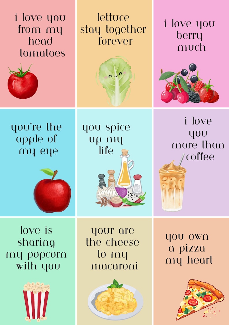 Fun Lunchbox Notes With Food Pun Quotes. 27 Different Designs to Print ...