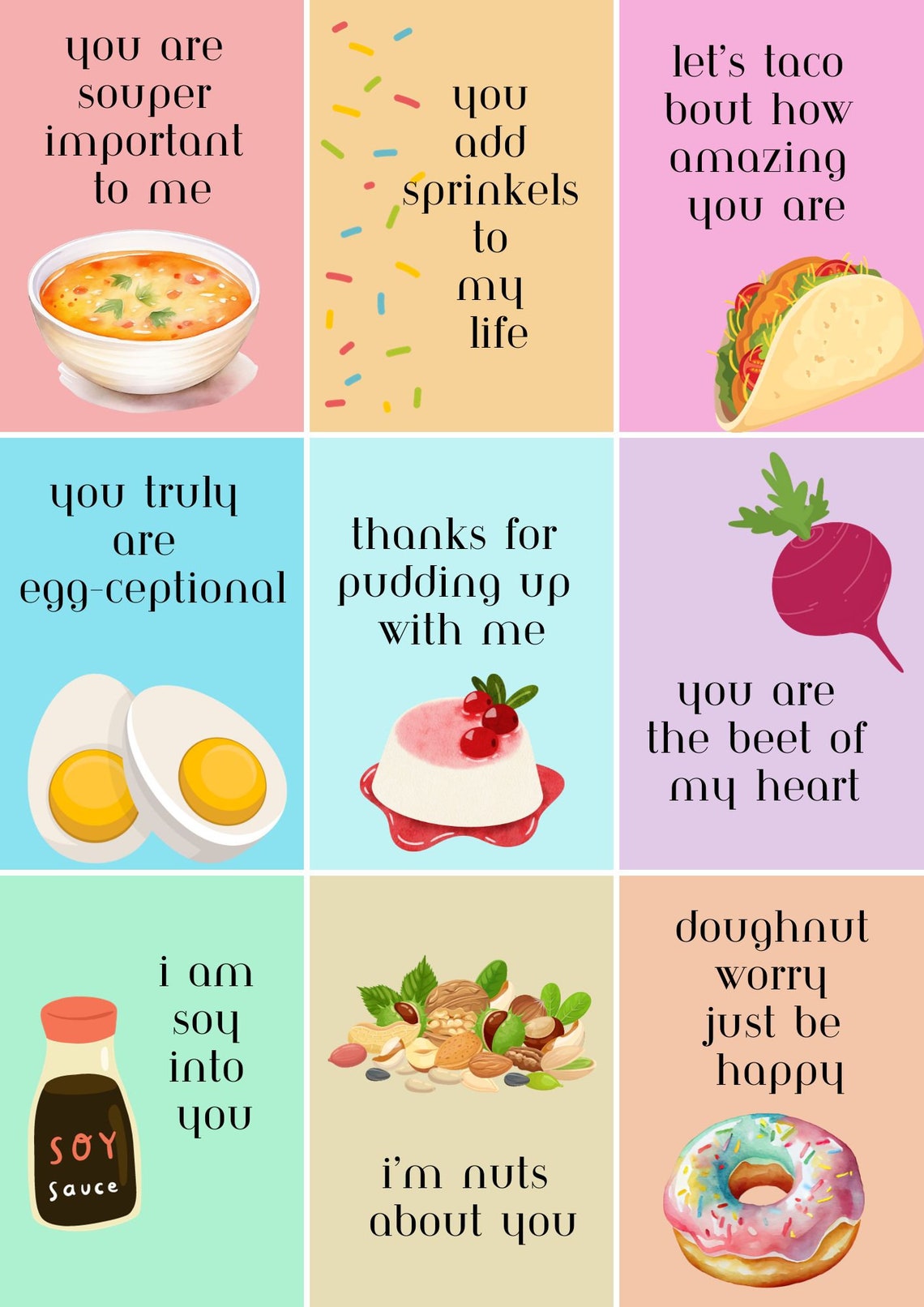 Fun Lunchbox Notes With Food Pun Quotes. 27 Different Designs to Print ...