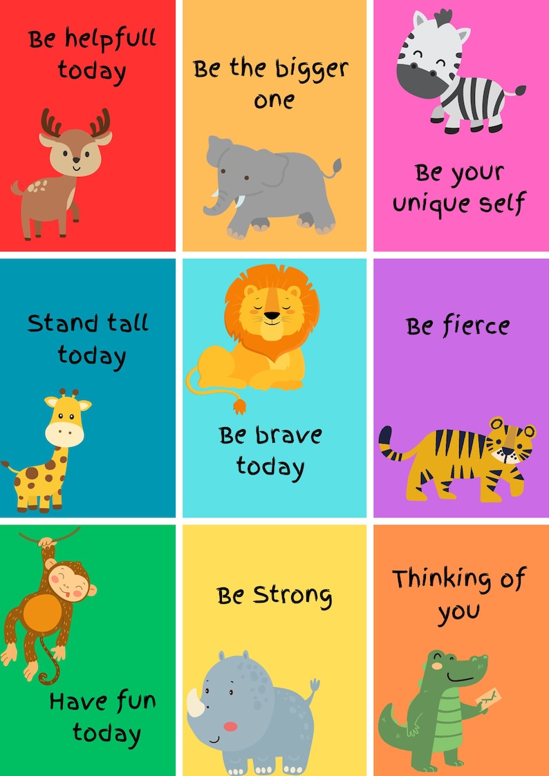 27 Printable Lunchbox Notes for Kids| Animal Themed Lunchbox Notes ...