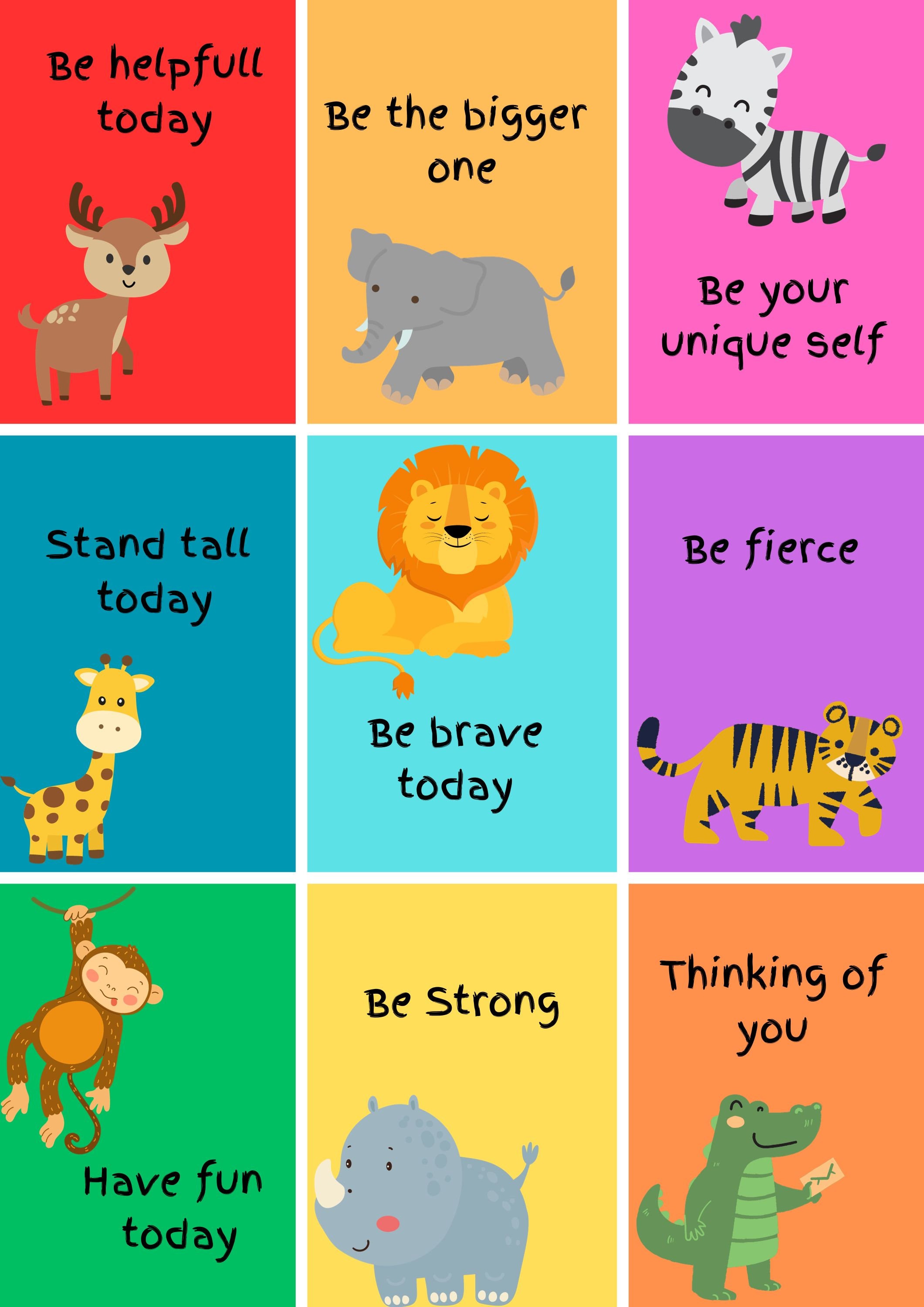 27 Printable Lunchbox Notes for Kids| Animal Themed Lunchbox Notes ...