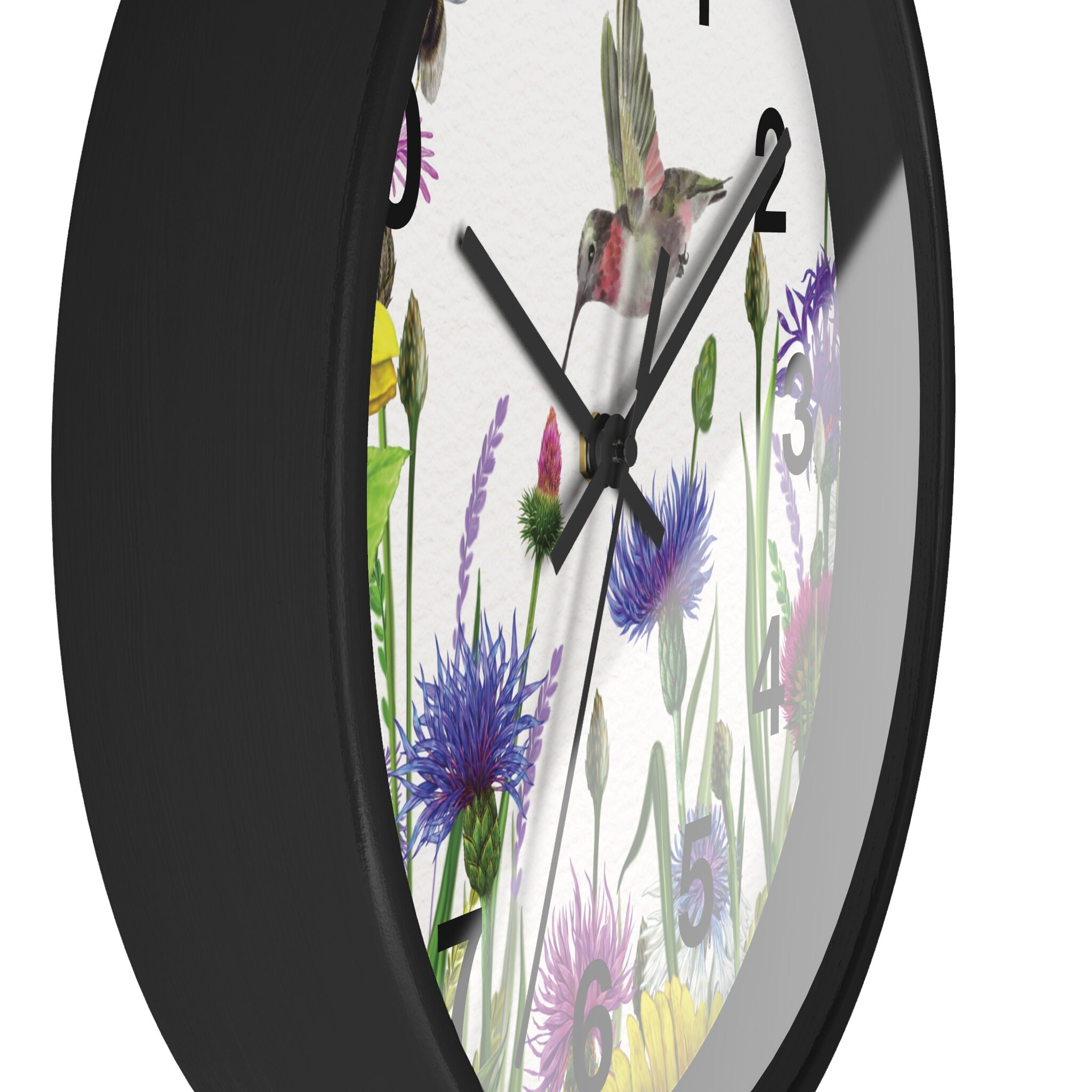 Wall Clock With Numbers, Silent Clock, Hummingbird, Floral, Sunflowers ...