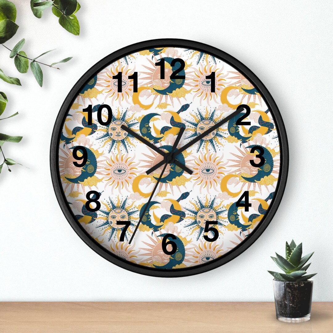 Moon and Suns Wall Clock Sun Moon Clock Witchy Gothic Lover Gift Office ...