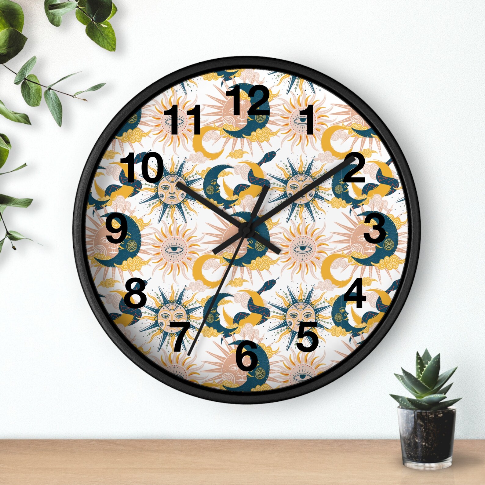 Moon and Suns Wall Clock Sun Moon Clock Witchy Gothic Lover Gift Office ...