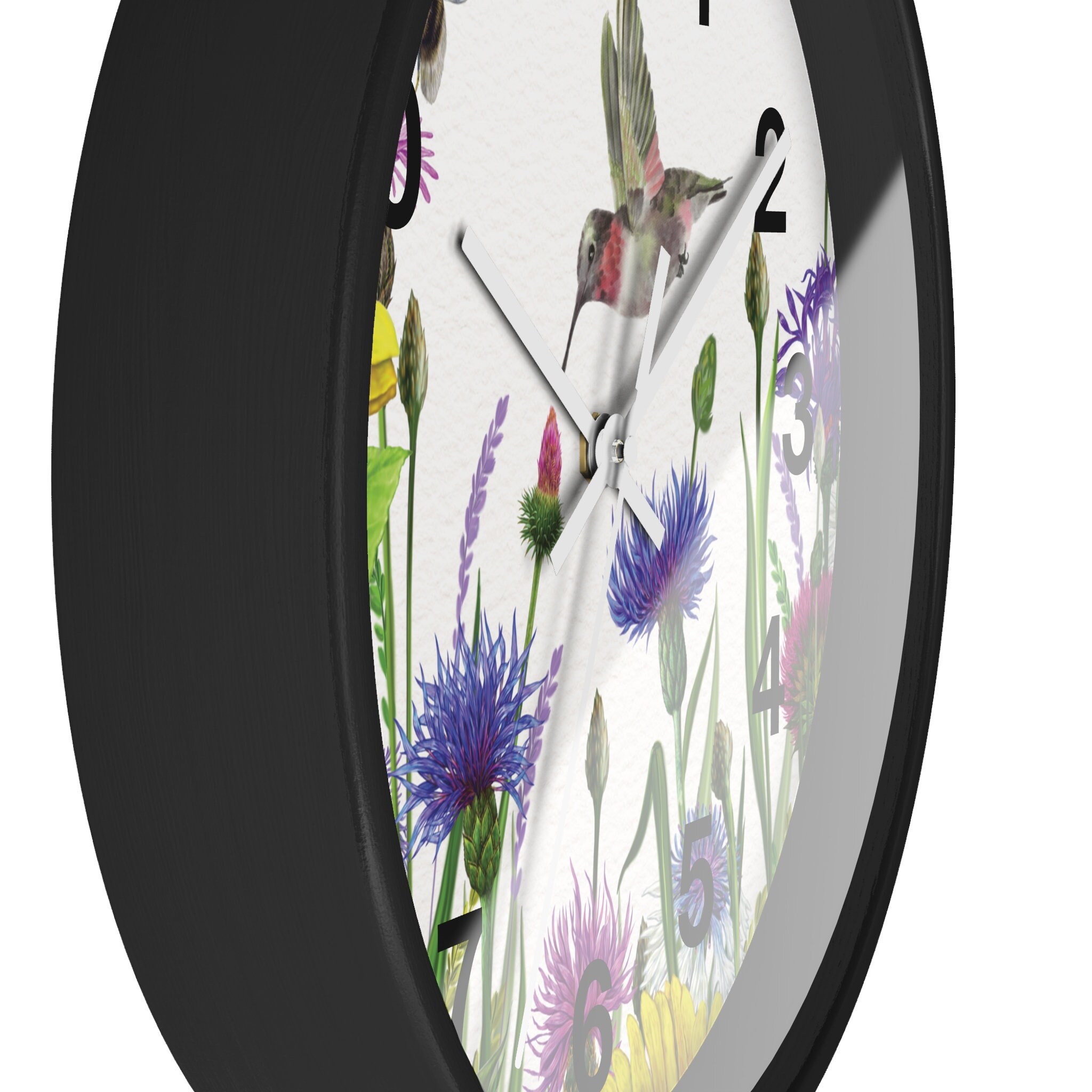 Wall Clock With Numbers, Silent Clock, Hummingbird, Floral, Sunflowers ...