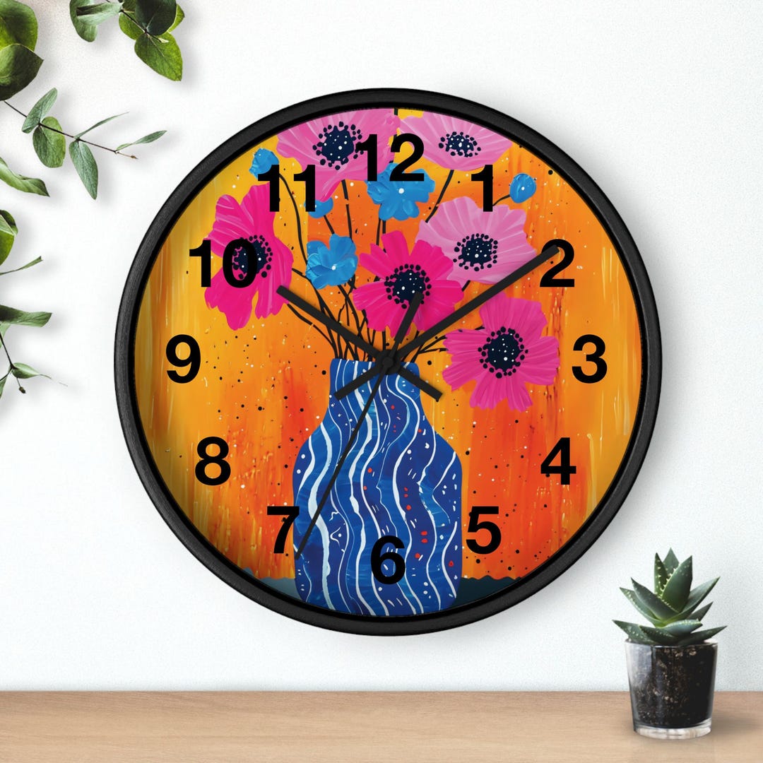 Flowers in Vase Clock Bold Flower Wall Clock Abstract Art Decor Wall ...