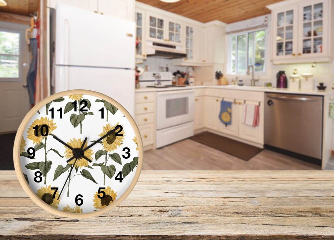 Sunflowers Wall Clock, Silent Clock, Clock With Numbers, Floral Clock ...