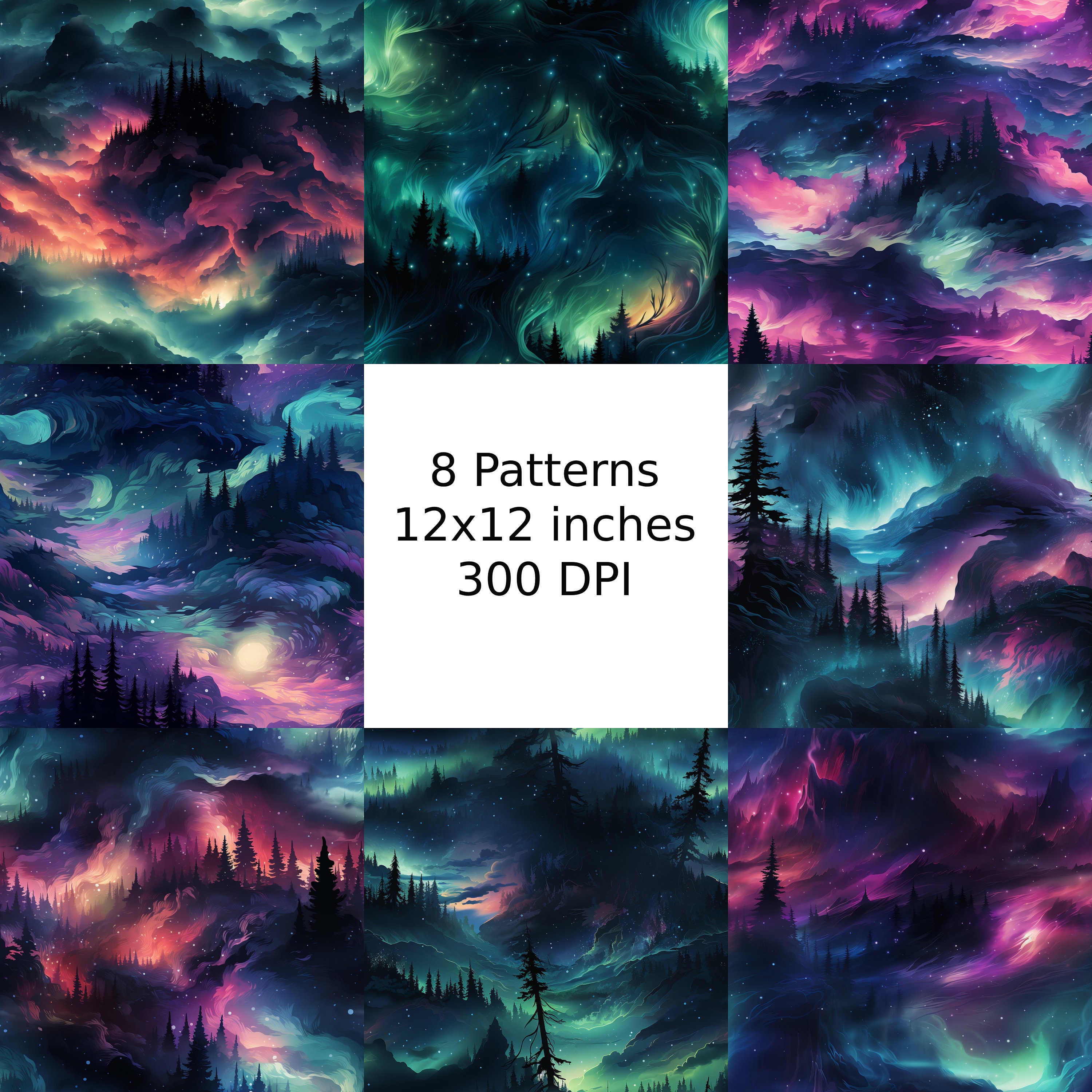 Northern Lights Tiled Pattern Cloud Digital Paper 8 - Etsy