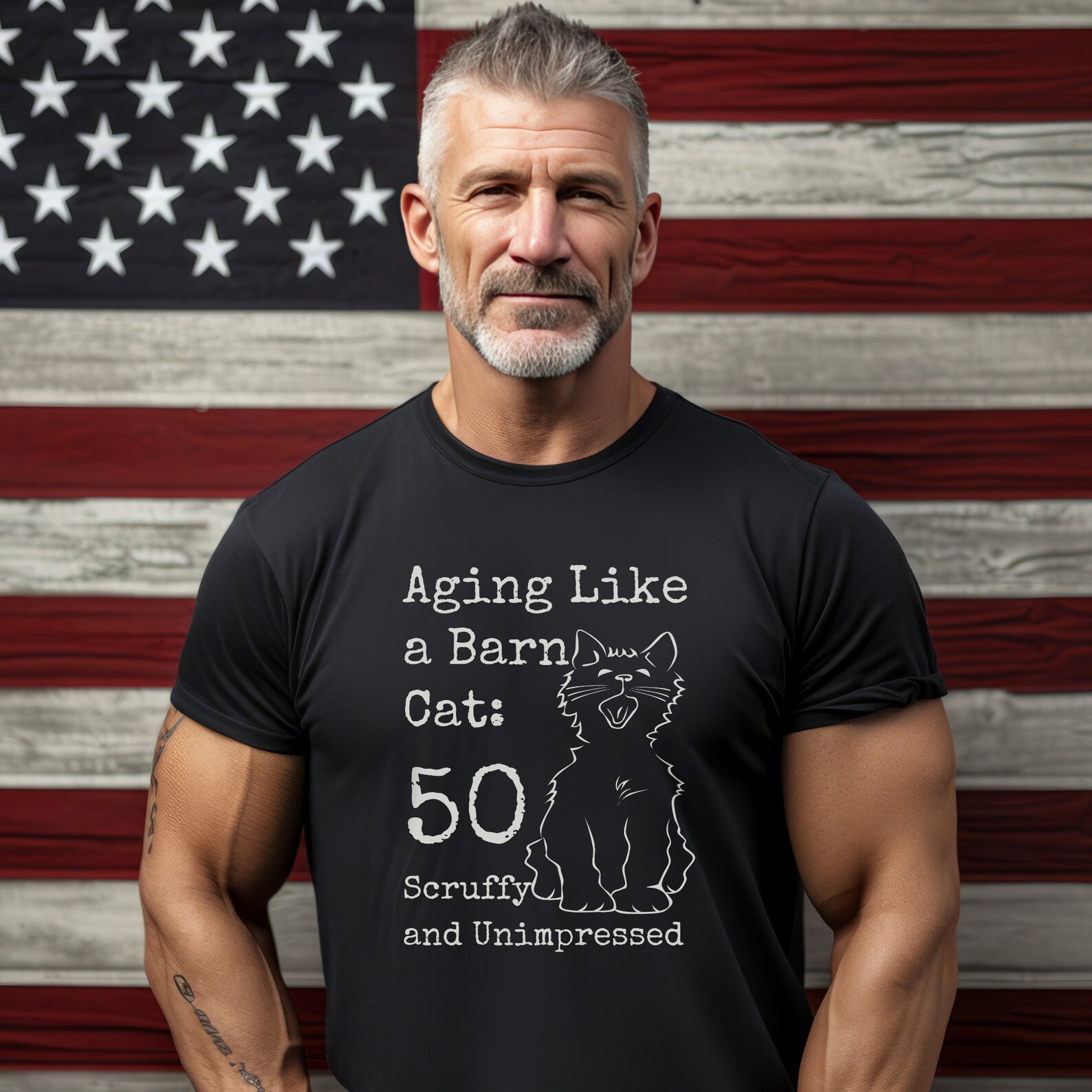 Aging Like a Barn Cat Scruffy and Unimpressed T-shirt 50th Birthday ...