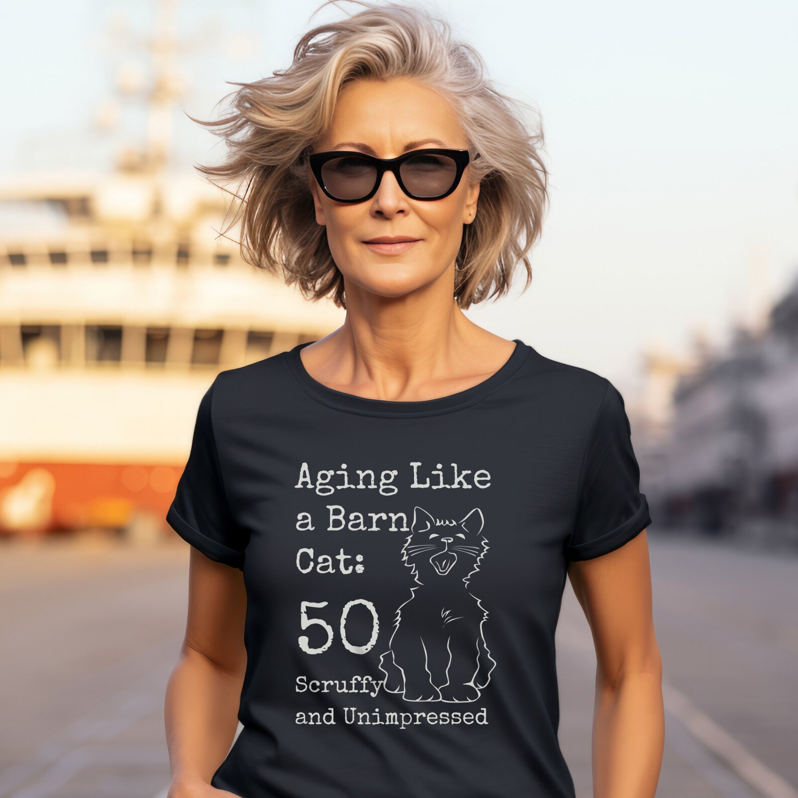 Aging Like a Barn Cat Scruffy and Unimpressed T-shirt | 50th Birthday ...