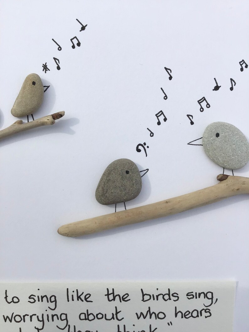 Pebble Birds Singing With Affirmation Quote, Unique Choir Wall Art - Etsy