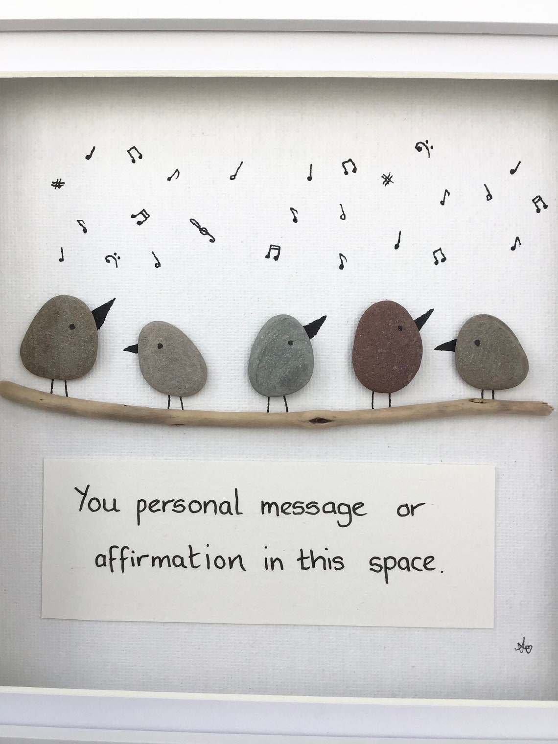 Personalised Pebble Bird Art, Singing Birds on Driftwood Picture - Etsy