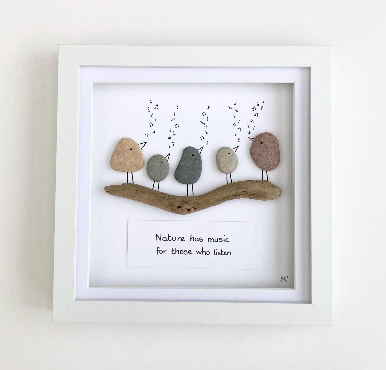 Sea Glass Pebble Birds Singing Art, Handmade Bird Lover Birthday Gift ...