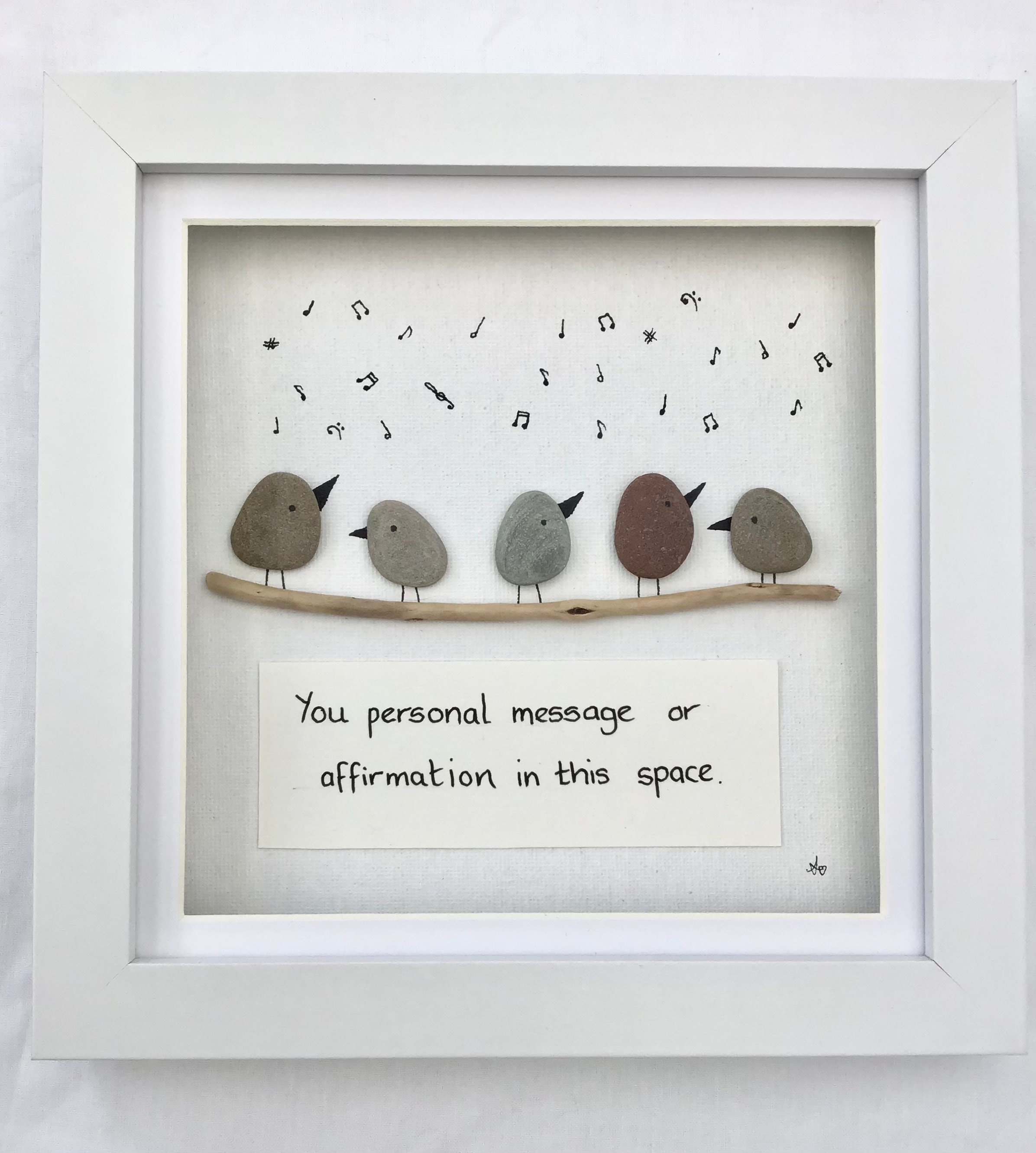 Personalised Pebble Bird Art, Singing Birds on Driftwood Picture - Etsy
