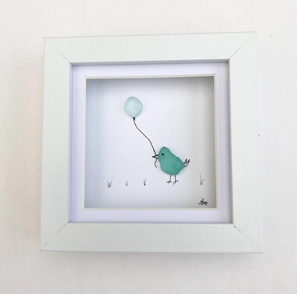 Sea Glass Pebble Bird With Balloon Framed Wall Art, Unique Handmade ...