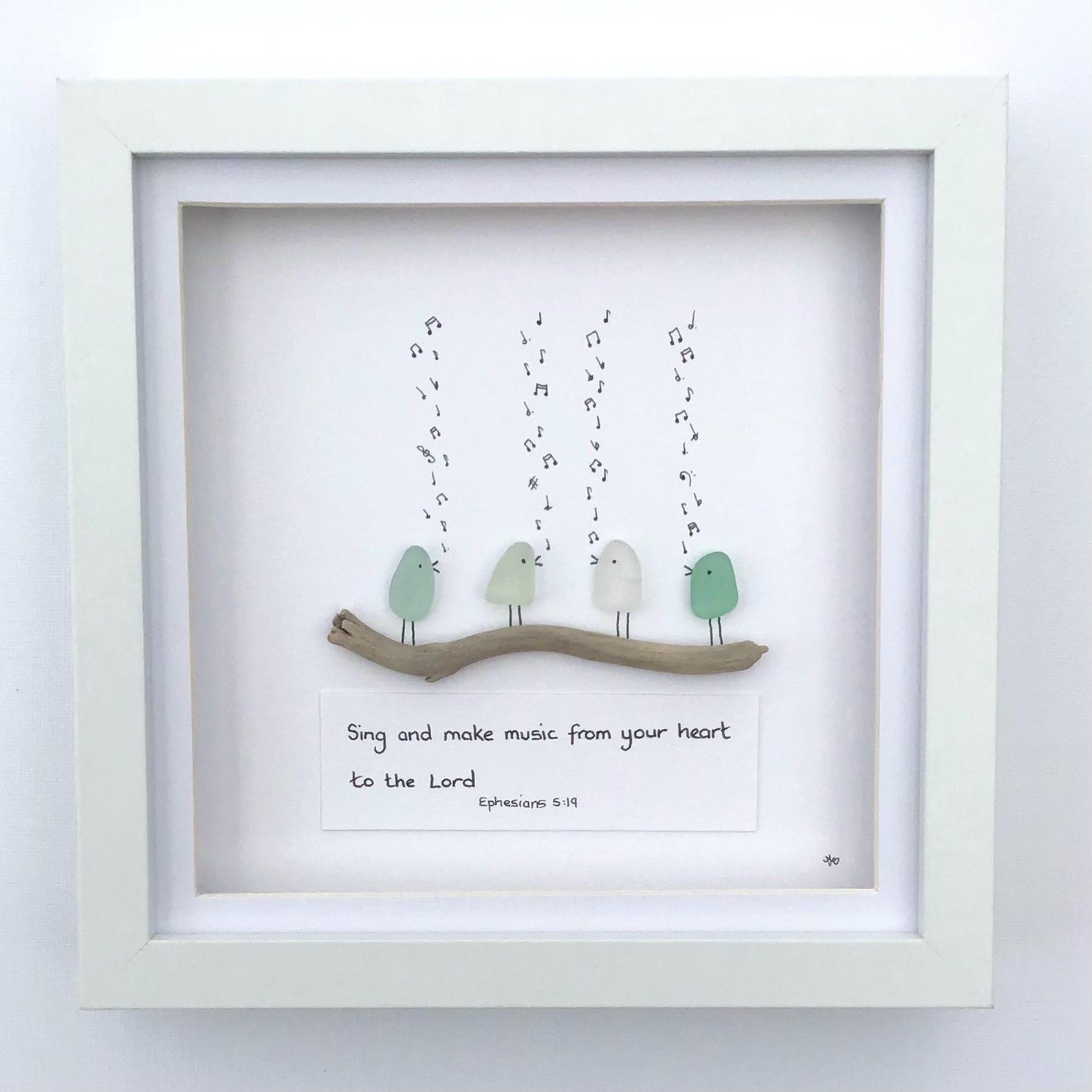 Sea Glass Christian Art, Four Singing Birds on Driftwood, Bible Quote ...