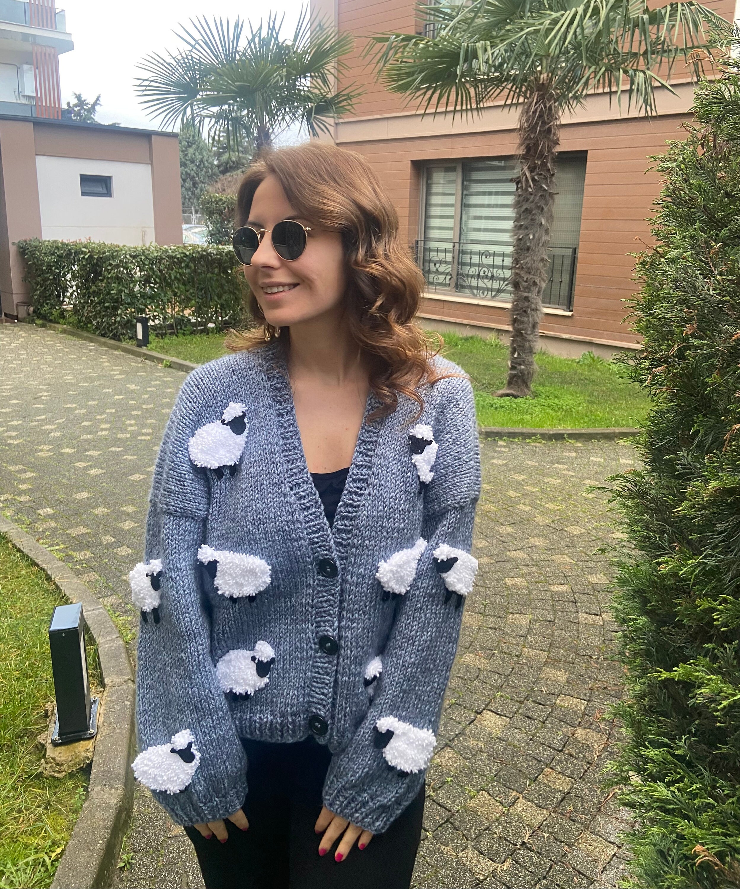 Sheep Cardigan Hand Knitted Sheep Embroidered Jacket Chunky Sheep Knit ...