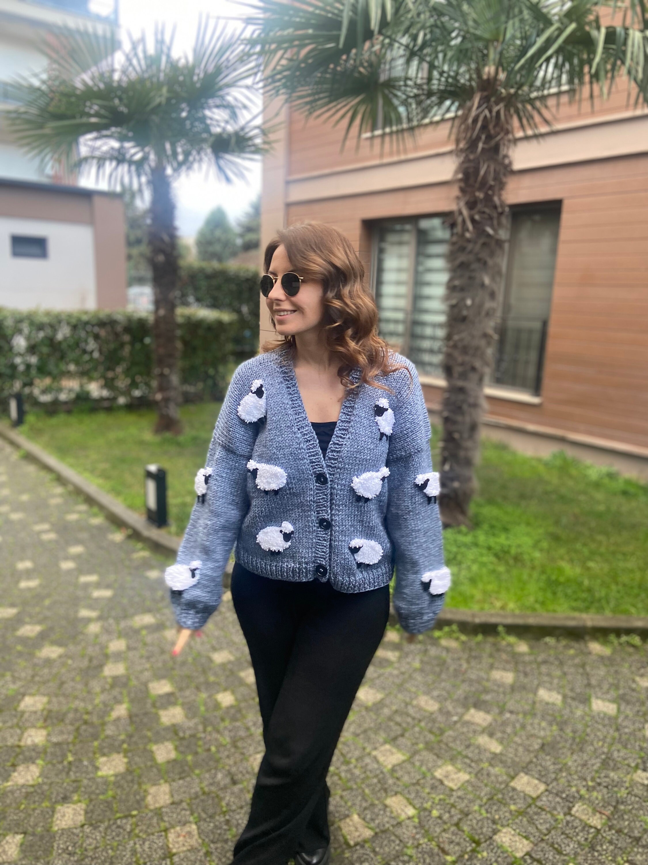 Sheep Cardigan Hand Knitted Sheep Embroidered Jacket Chunky Sheep Knit ...