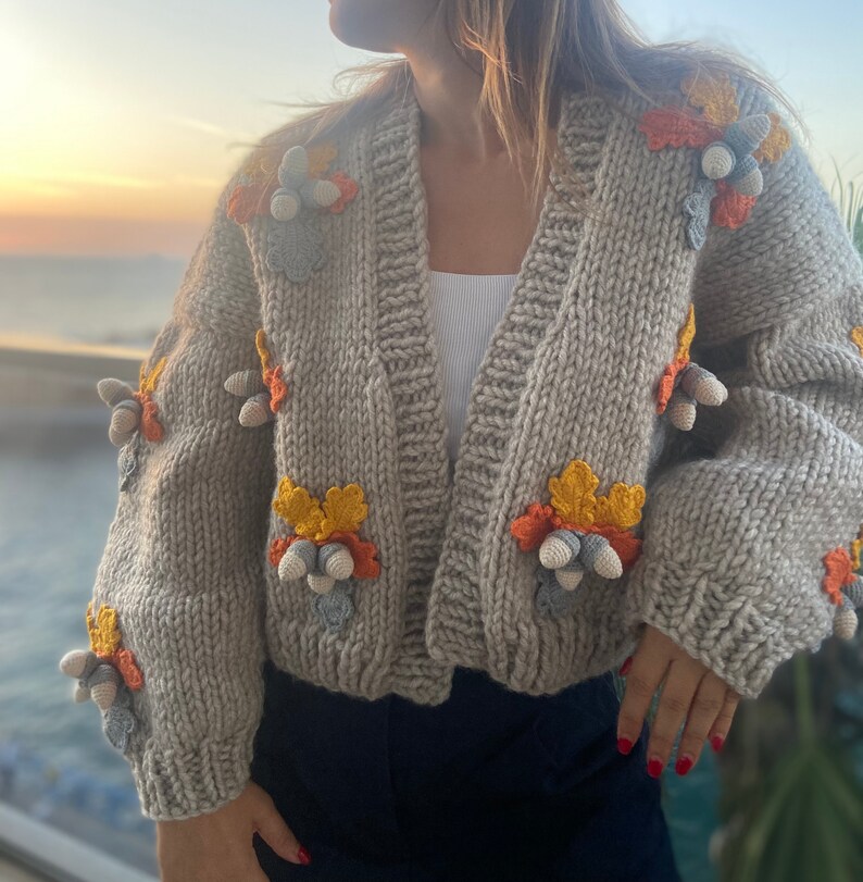 Oak Tree Leaves Cardigan | Bonito Knit Jacket | Fall Pattern Sweater ...