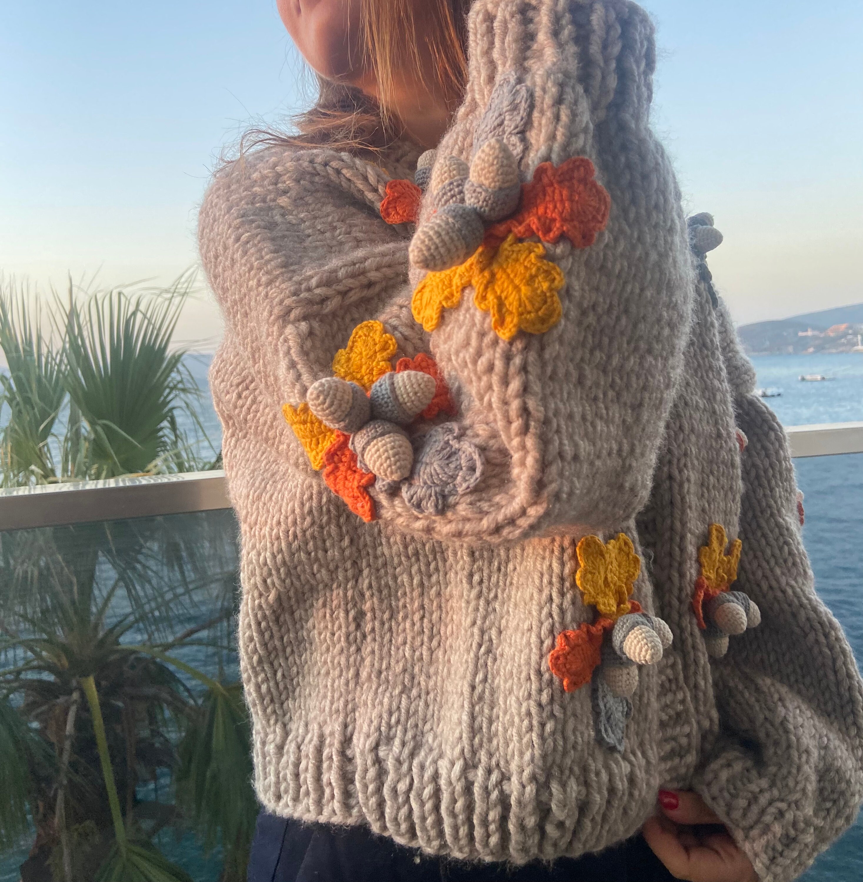 Oak Tree Leaves Cardigan | Bonito Knit Jacket | Fall Pattern Sweater ...