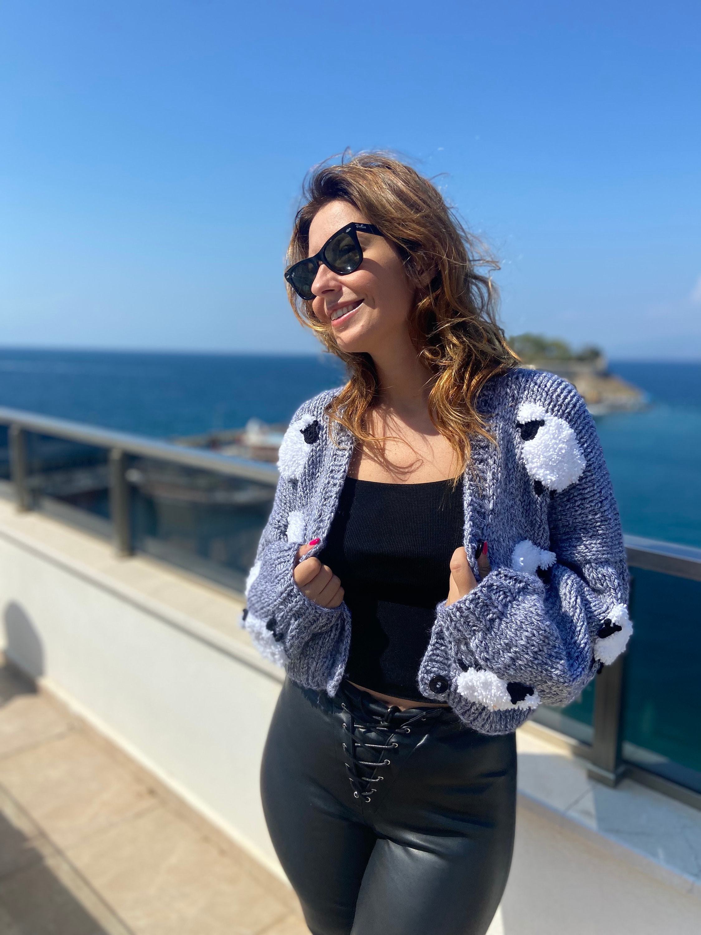 Sheep Cardigan Chunky Sheep Knit Jacket Grey Knitted 3D Fluffy Sheep ...