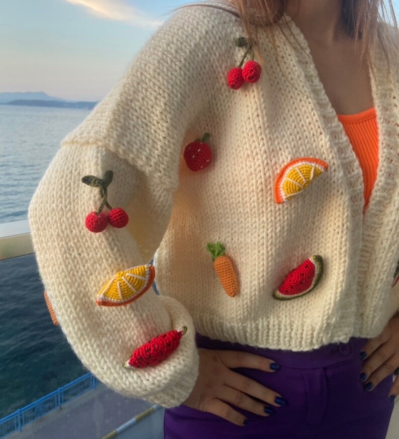 Strawberry Knit Jacket | Cherry Cardigan | Orange Crochet Pattern ...