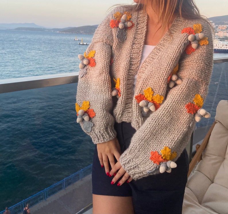 Oak Tree Leaves Cardigan | Bonito Knit Jacket | Fall Pattern Sweater ...