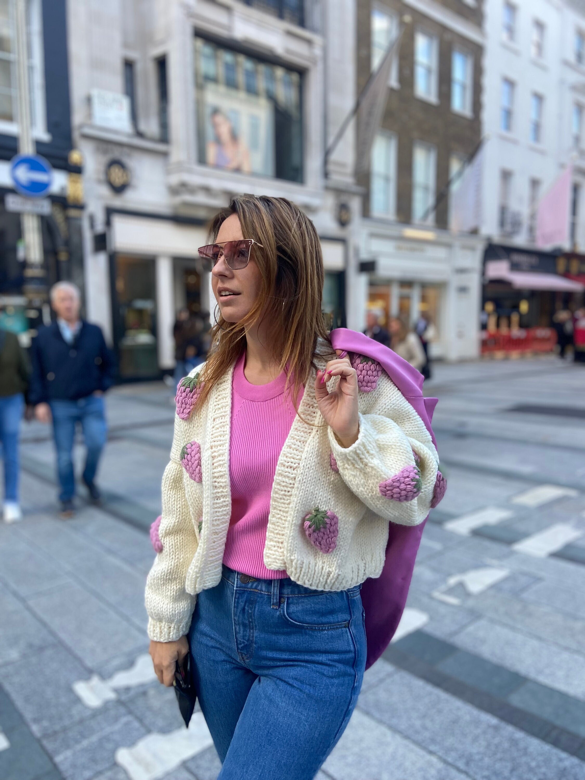 Strawberry Cardigan Pink Strawberry Jacket Handmade Chunky Sweater ...