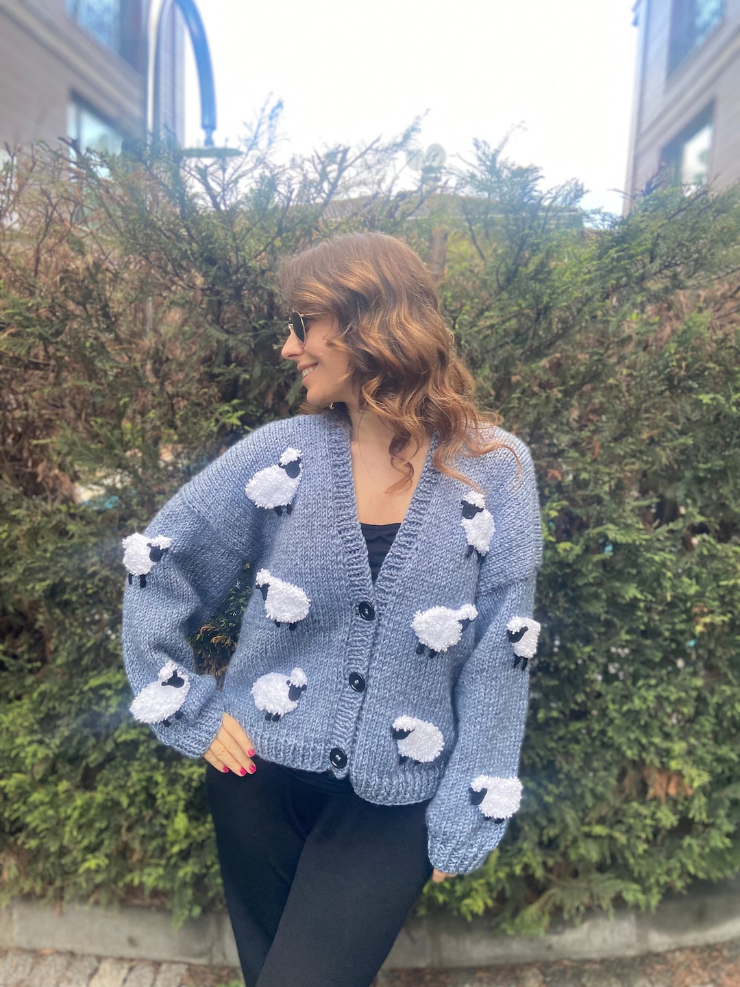 Sheep Cardigan Hand Knitted Sheep Embroidered Jacket Chunky Sheep Knit ...