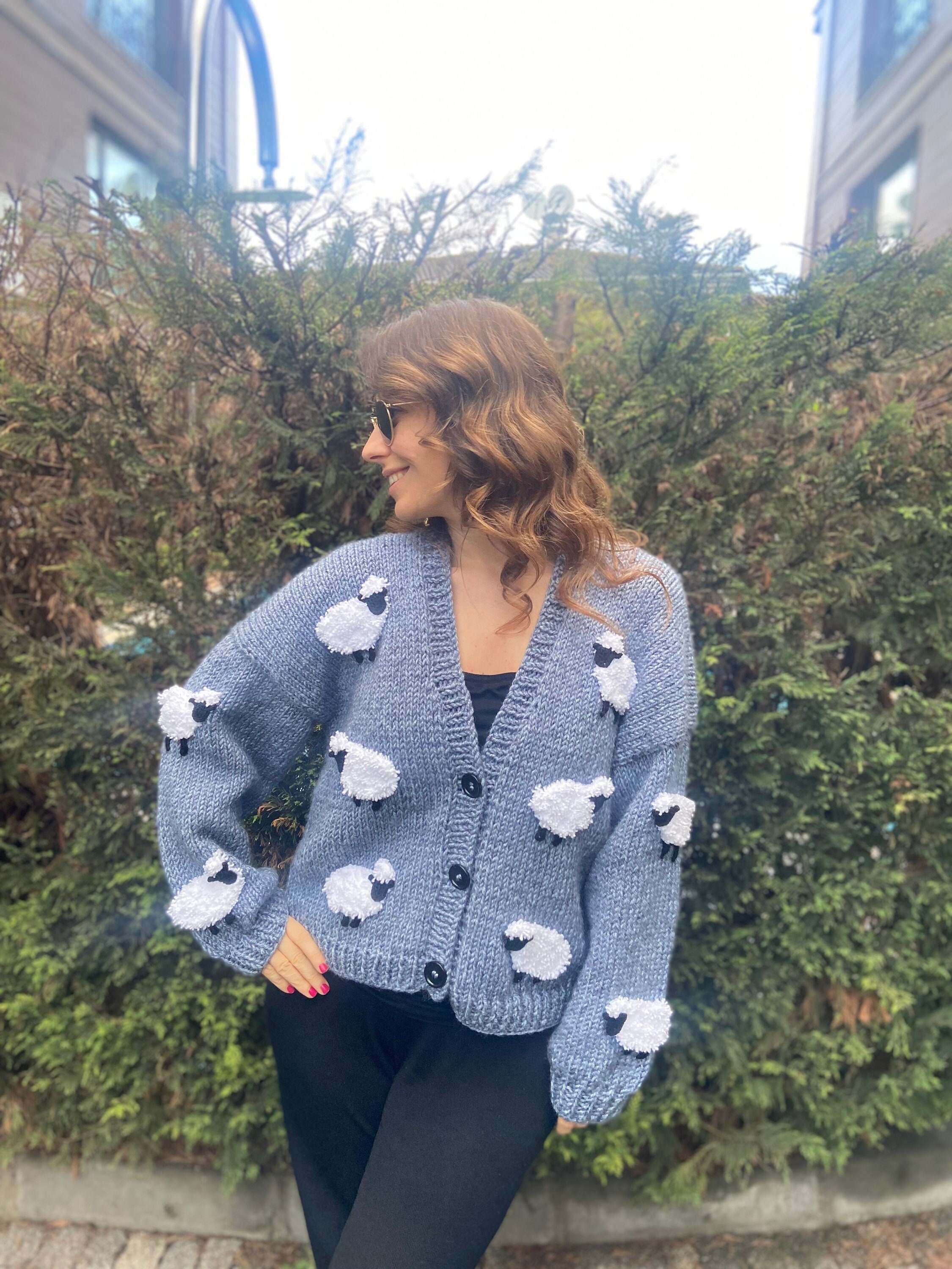 Sheep Cardigan Hand Knitted Sheep Embroidered Jacket Chunky Sheep Knit ...